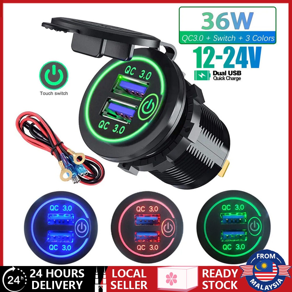 [Local Shipment] QC3.0 Car Charger,Motorcycle Waterproof Dual Usb Port ...