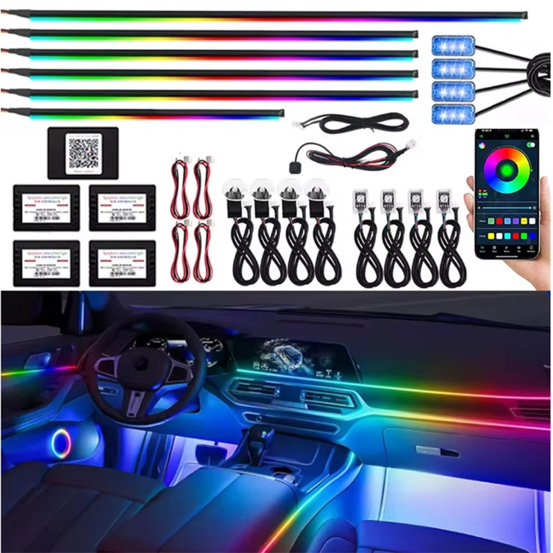 18 In 1 Car Interior Ambient Light Strip Dual Zone Symphony RGB Rainbow ...