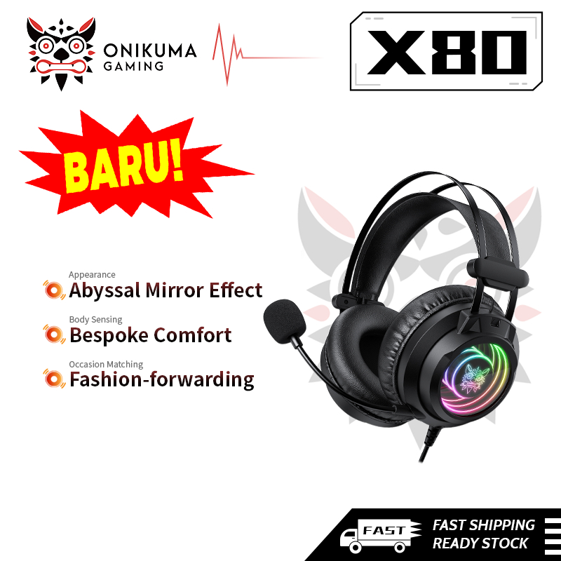 【ONIKUMA X80 NEW】Wired Gaming HiFi Stereo Headset/RBG Lights Headphone ...