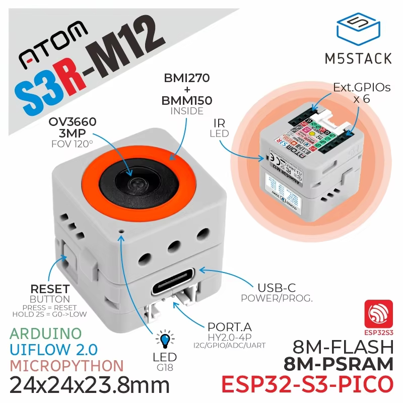 M5Stack Official ATOMS3R Camera Kit M12 Version (OV3660) | Shopee Malaysia