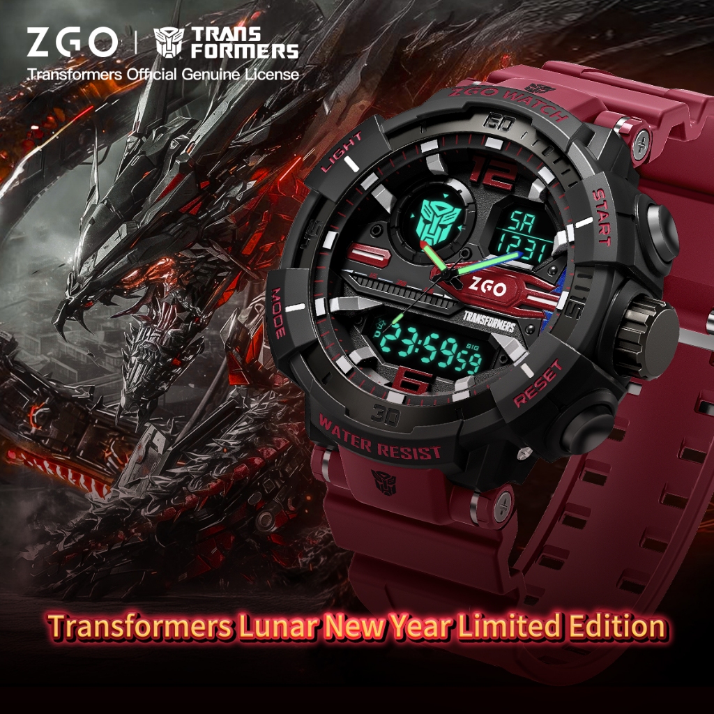 ZGO x Transformers Watch For Men Mechanical 50M Waterproof Dual Display ...