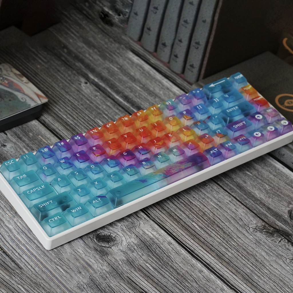 Transparent Keycaps PC Rainbow painting Cherry profile with contain box ...