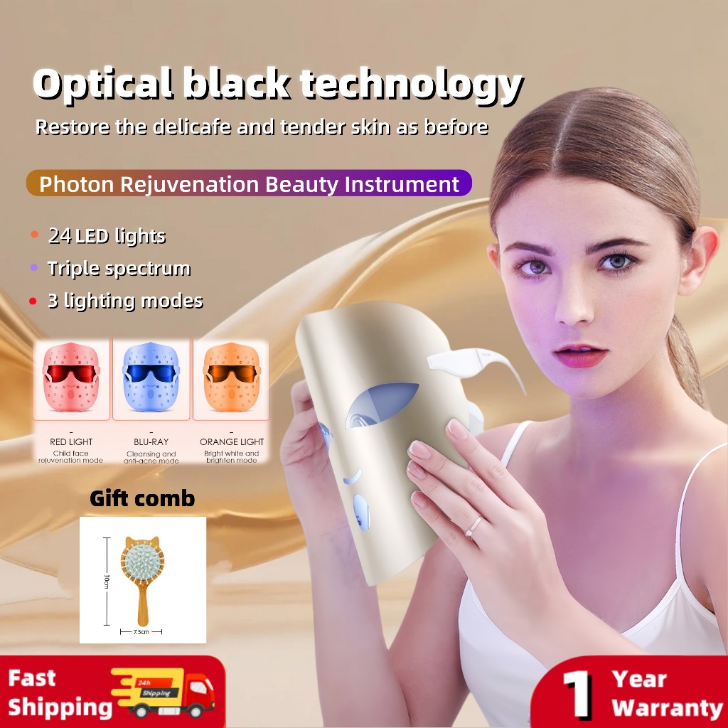 【Gift comb】K-Skin Rechargeable Facial LED Mask 7 Colors LED Photon Therapy Beauty Mask Skin ...