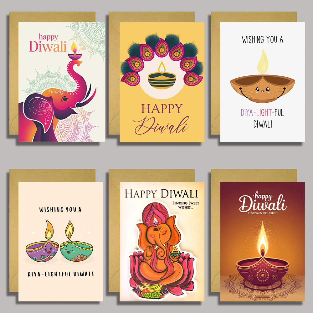 6pcs Happy Diwali Greeting Cards – Festival of Lights Cards & Envelopes ...