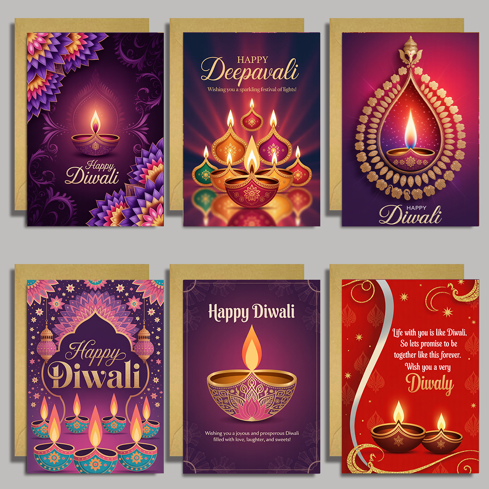 6pcs Happy Diwali Greeting Cards – Festival of Lights Cards & Envelopes ...