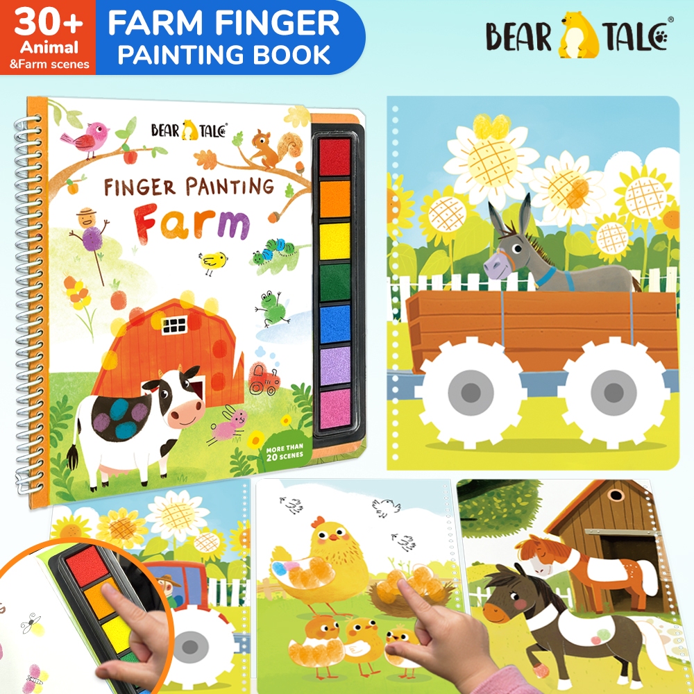 BEAR TALE Farm Theme Washable Colouring Book Finger Painting Book for ...