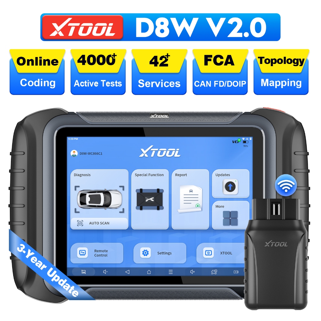 XTOOL D8W OBD2 Scanner Full System Diagnostic Tool ECU Coding ...