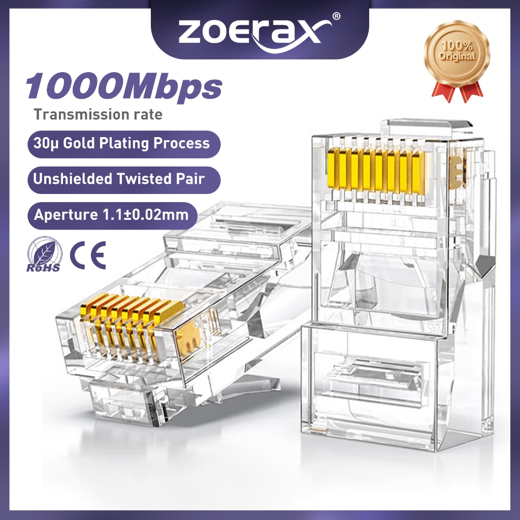 Zoerax Gold-Plated 8P8C Modular Ethernet Cat6 RJ45 Connector | Shopee ...