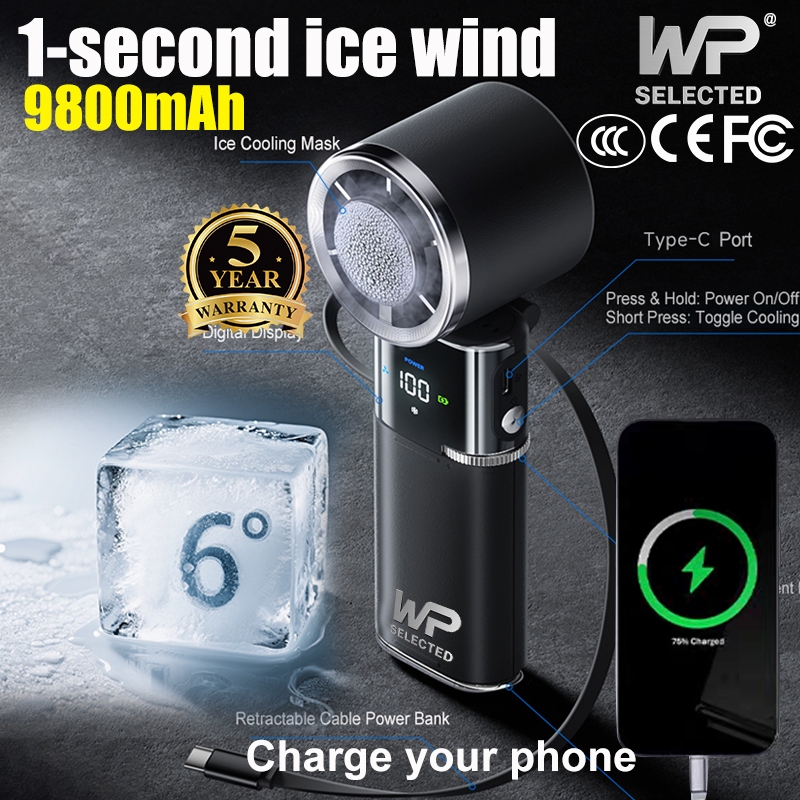 🧊0°C super cold wind🧊10000mAh Handheld Fan Portable Turbo Kipas berdiri ...