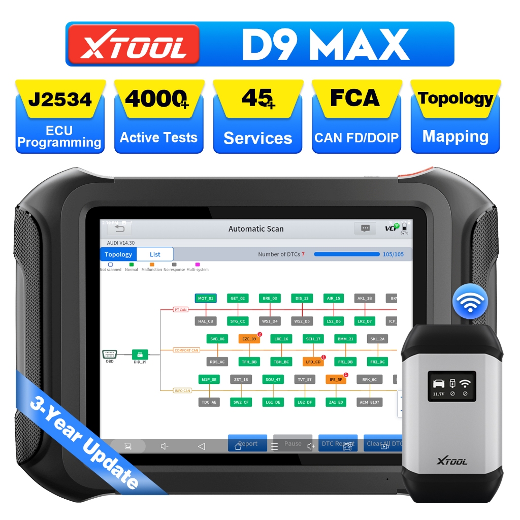 XTOOL D9MAX Car Diagnostic Tool J2534 ECU Coding Programming 45+ Resets ...