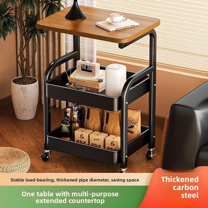Rolling trolley with wooden tabletop Three-tier metal multi-purpose ...
