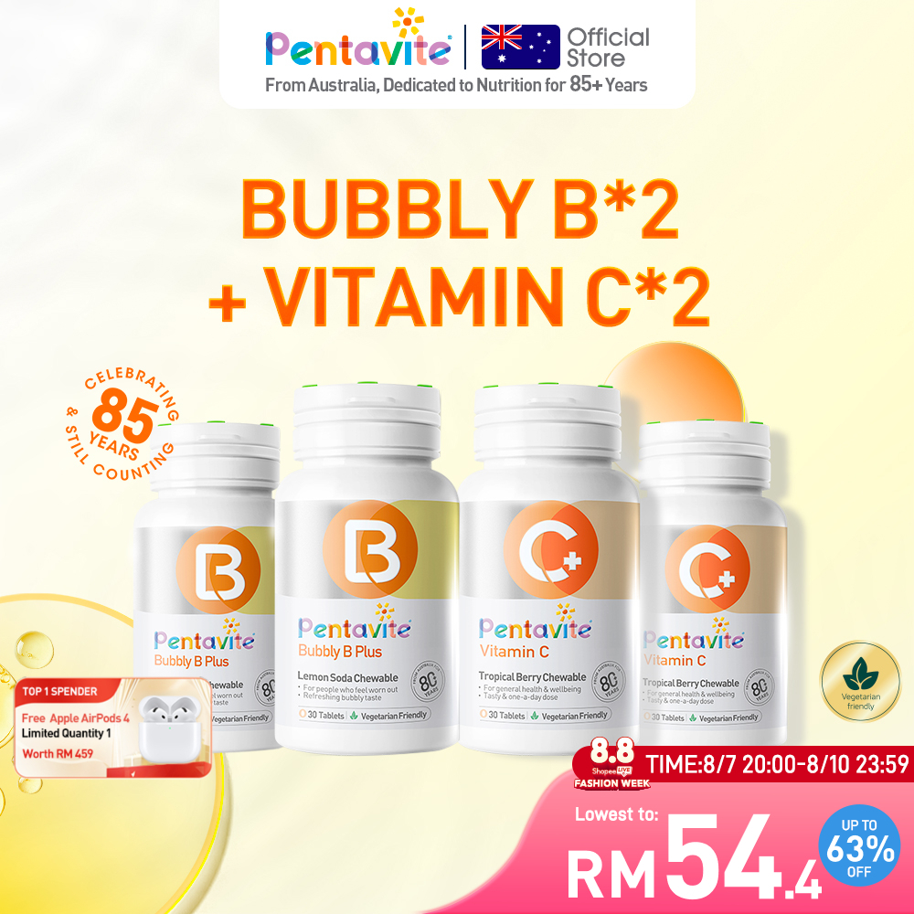 Pentavite BUBBLY B PLUS x2 + VITAMIN C x2 (Bundle set TOTAL 4 BOTTLES ...