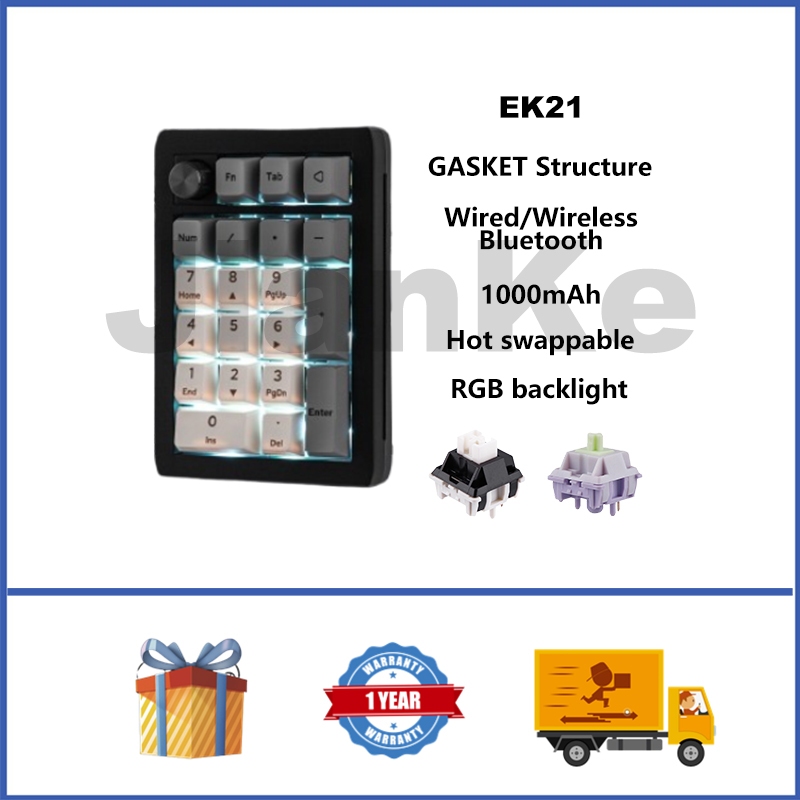 EPOMAKER EK21 Wireless Mechanical Keyboard 21 Key Keypad Hot swappable RGB GASKET Custom Keypad ...
