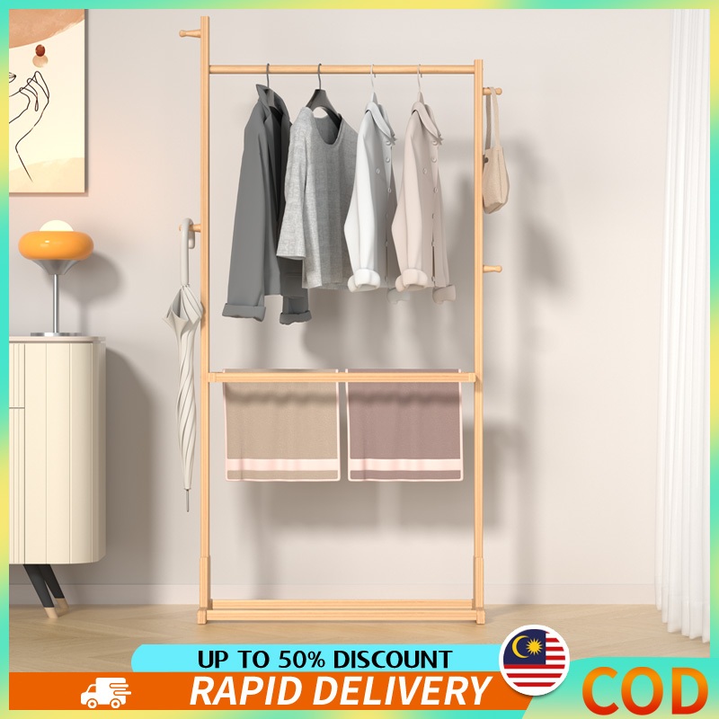 penyangkut baju Clothes Rack Rak Baju With Wheels Bamboo Hanger Rack ...
