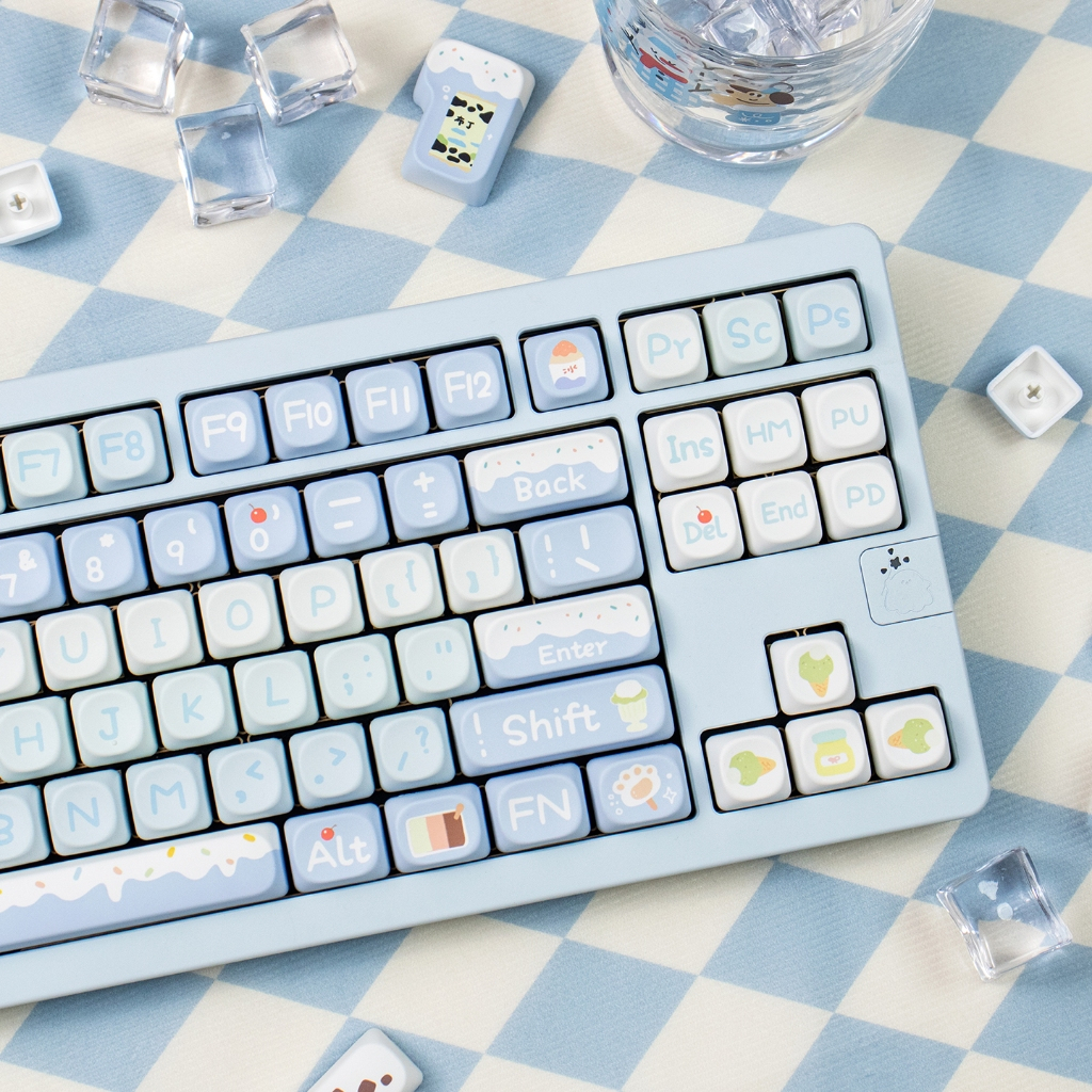 Iced-cream Keycaps MOA profile cute Blue PBT keycap set for 7u Alice ...