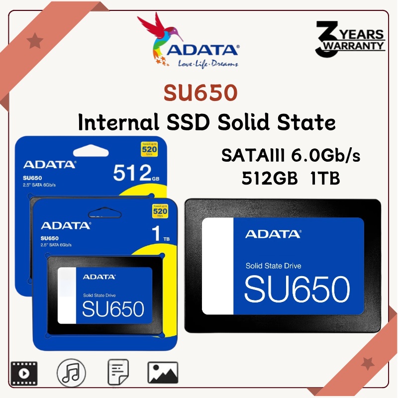 【Ready Stock】Adata Su650 2.5'' SSD 512GB/1TB/2TB SATA3 Solid state ...