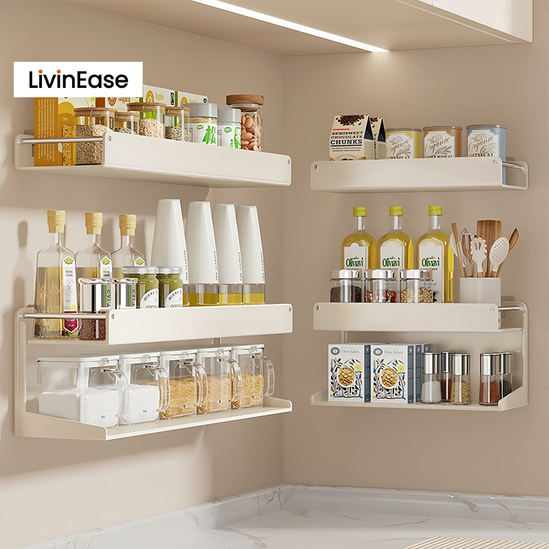 LivinEase Wall Mount No Drill Spice Rack Heavy Duty Shelf Organizer ...