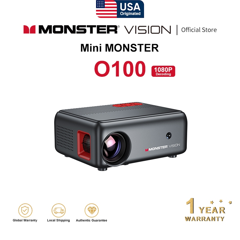 MONSTER O100 Mini Projector 280 ANSI 1080P Decoding WiFi6 4K30Hz HDMI ...