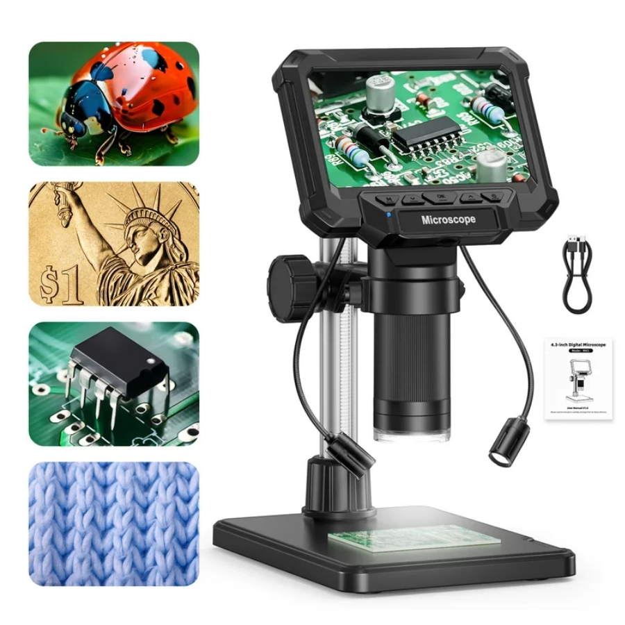 Digital Microscope with 4.3inch IPS Screen 50-1200X Coin Mirroscope ...
