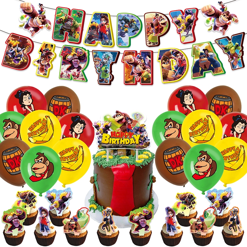 Donkey Kong Bananza Theme Birthday Party Banner Balloons Cake Toppers ...