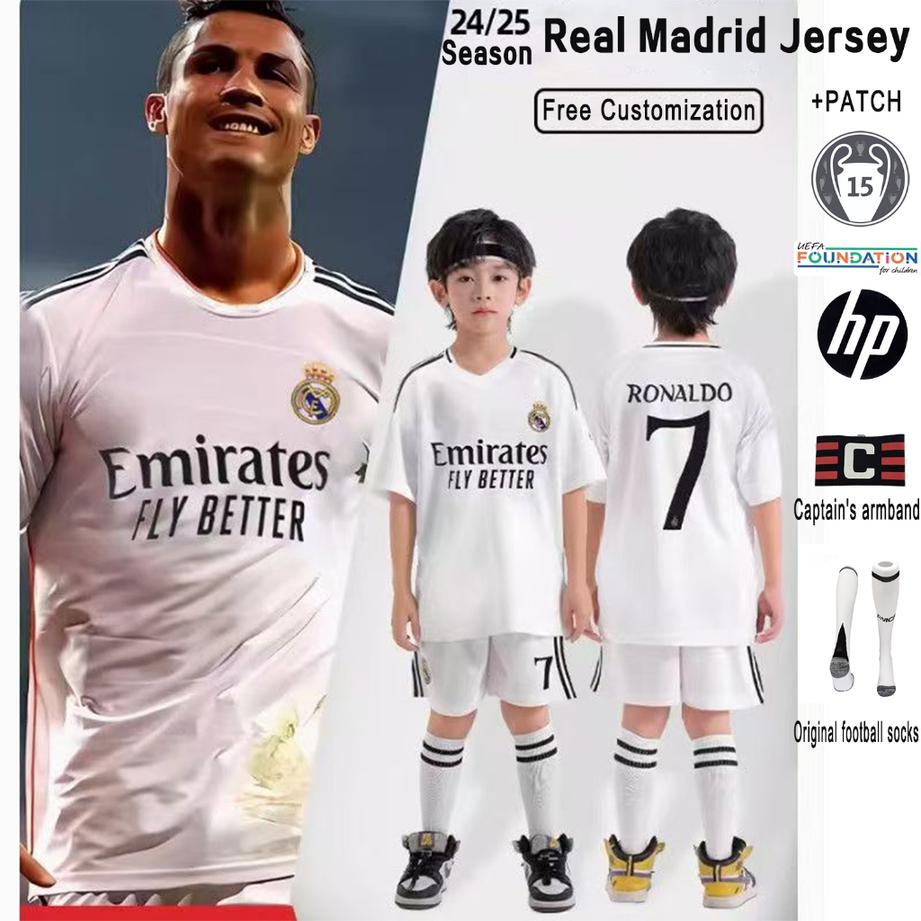 2024-25 Season Home Real Madrid FC Kids Football Jersey Sets UEFA ...