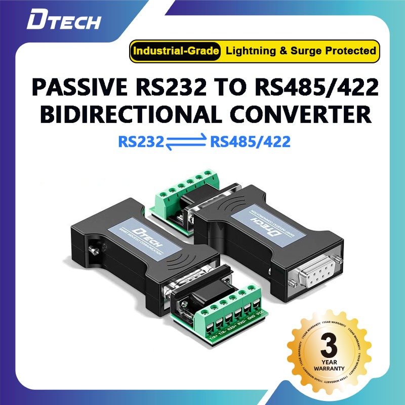 DTECH Passive RS232 To RS485/RS422 Converter Lightning Protection Surge Industrial-Grade ...