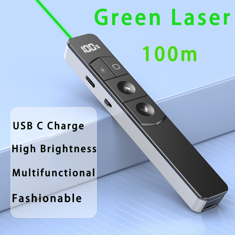 100m 2.4G Wireless Presenter multifunctional PPT Page Green Red Laser ...