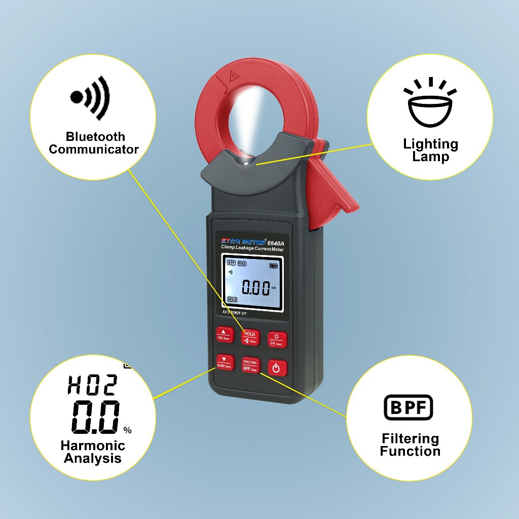 ETCR6640A Clamp Leakage Current Meter 0.1mA-60A AC/DC CAT IV 300V IP65 for Industrial Electrical ...