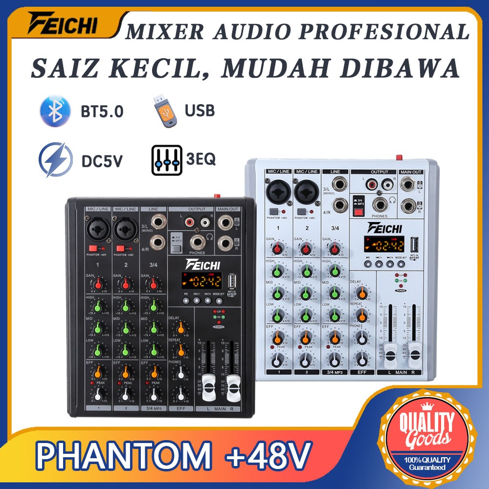 【Model baru】Professional 4-Channel Mixer Mixer 48V Independent Channel ...