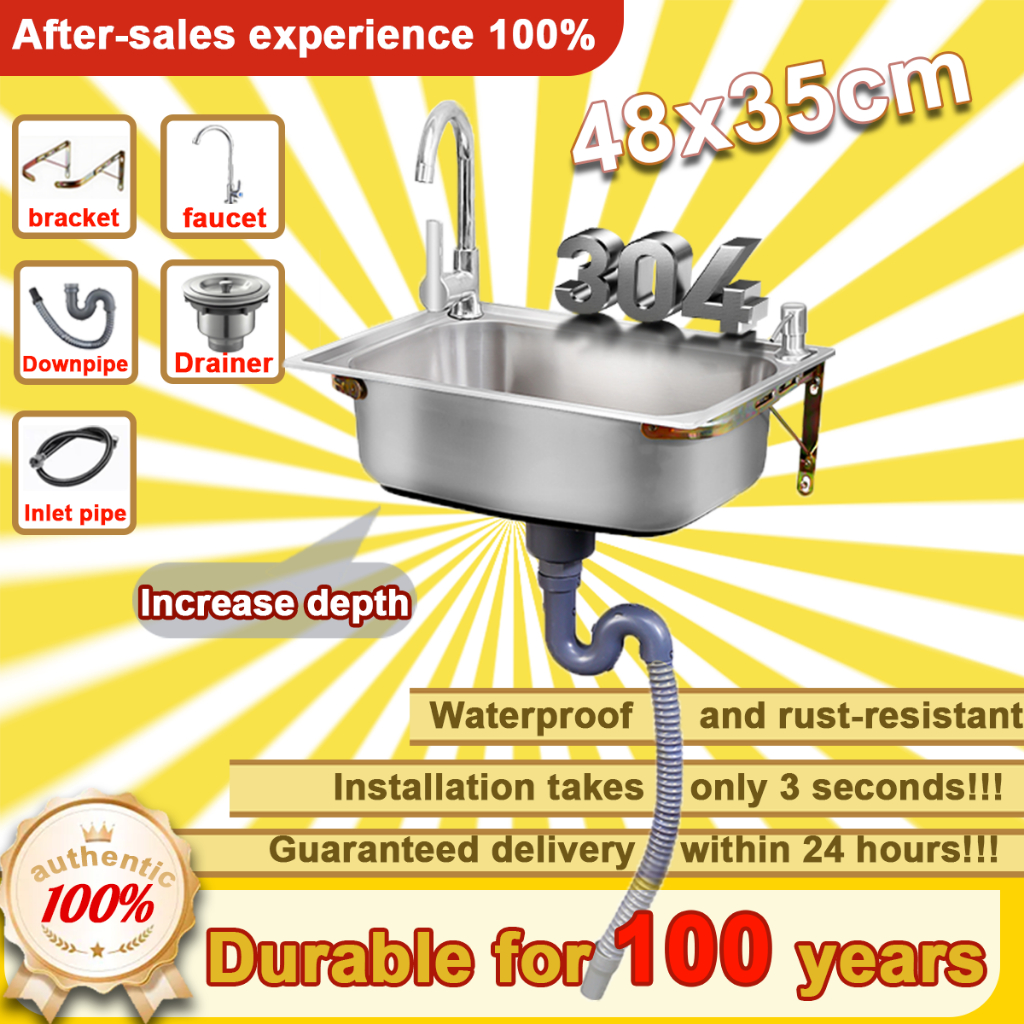 Sinki dapur 304 stainless steel kitchen sink 38*33/42*37/48*35cm ...