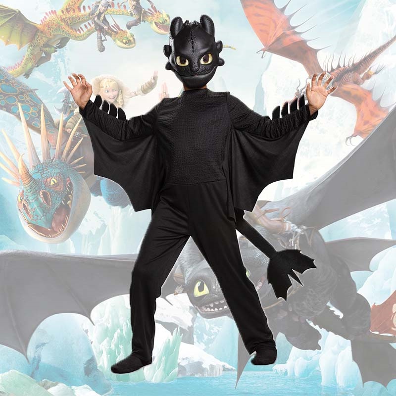 3ps Set Halloween Kids Toothless Cosplay Costume Train Your Dragon Cosplay Clothes Child Black ...