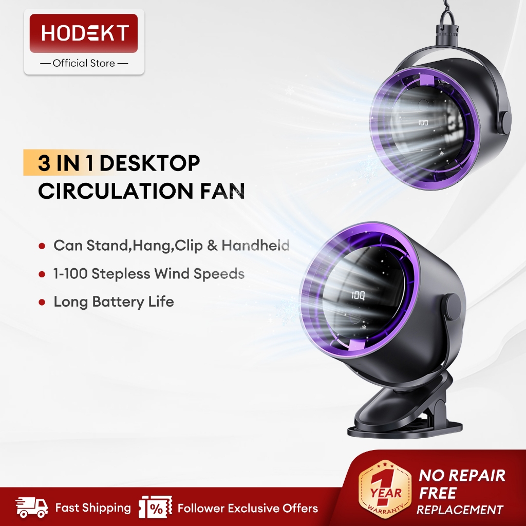 HODEKT 3 in 1 Desk Fan Stand/Hang/Clip Digital Display 100 Gears Silent ...