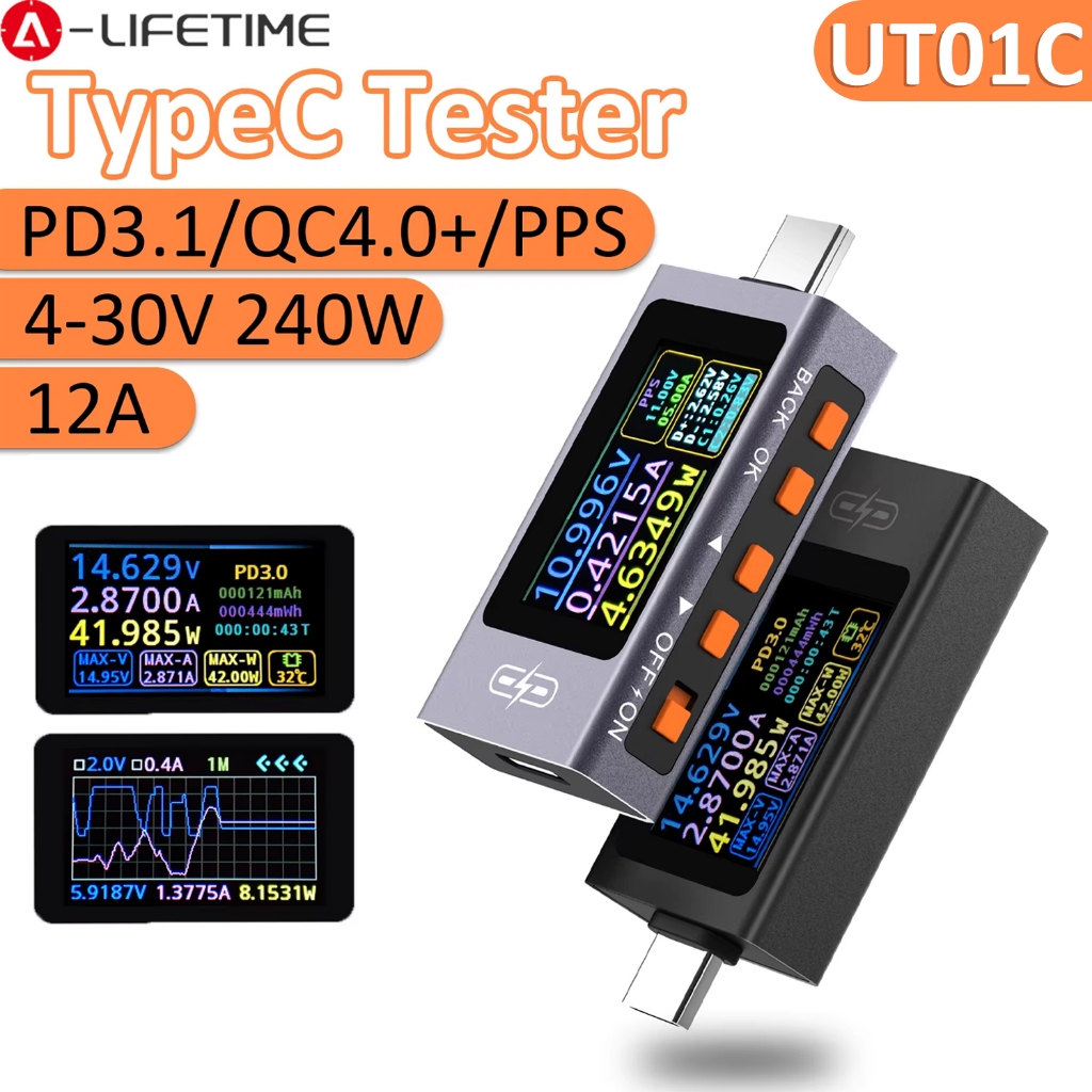 Multi-function Type C Tester Voltmeter Ammeter UT01C TYPE-C Fast Charge ...