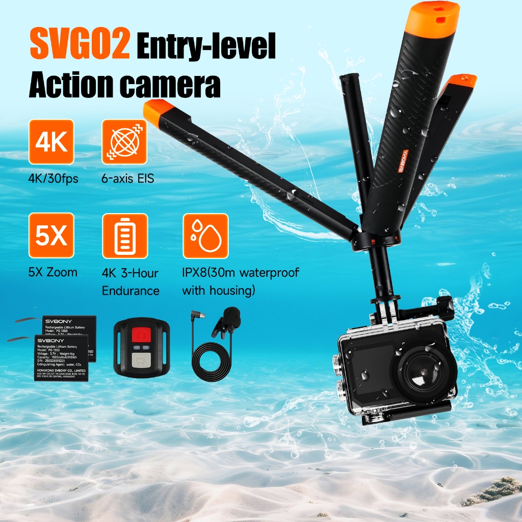 Svbony SVGO2 Action Camera 4K/30fps Dual Screens 6-Axis EIS IPX8 ...