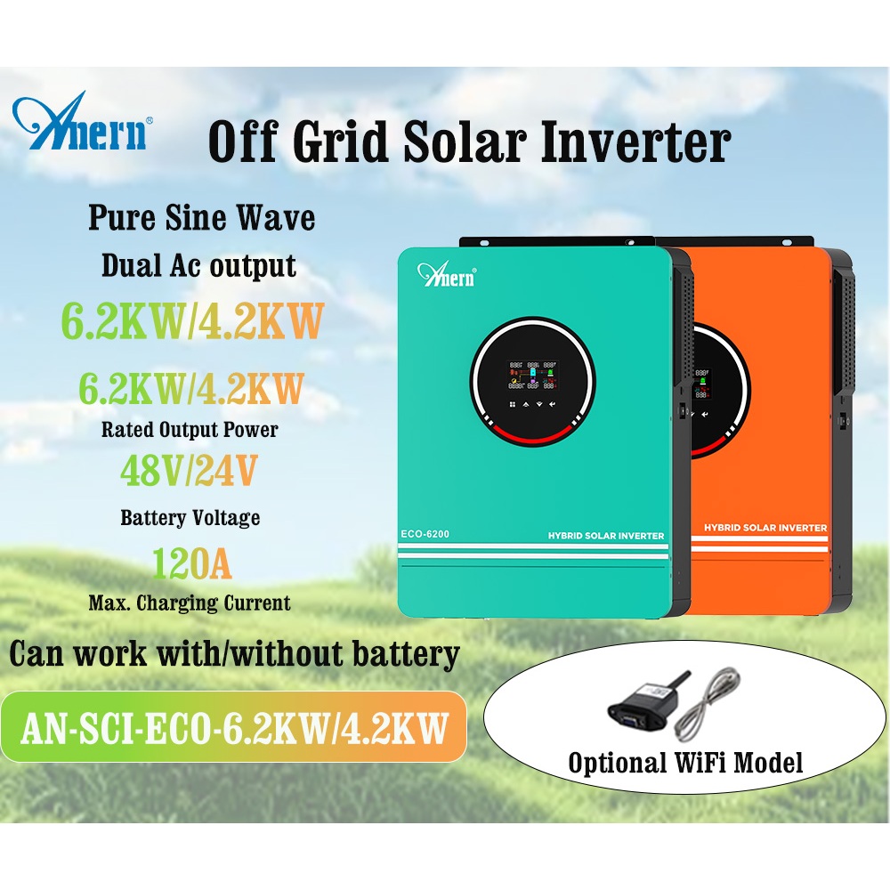 Anern 6.2KW 4.2KW On/Off-Grid Solar Hybrid Inverter Pure Sine Wave Inverter MPPT Hybrid Inverter ...