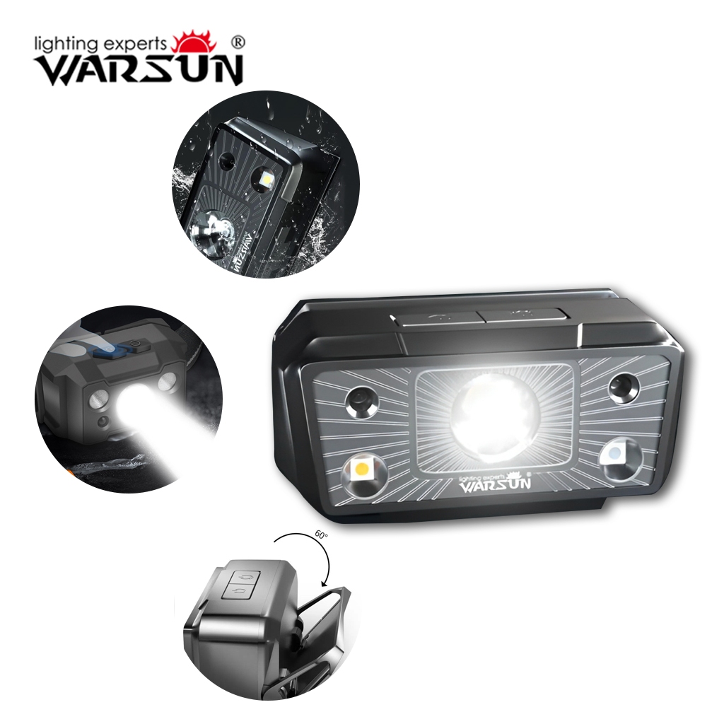 WARSUN G18 Camping Rechargeable Waterproof LED Headlamp With Sensor ...