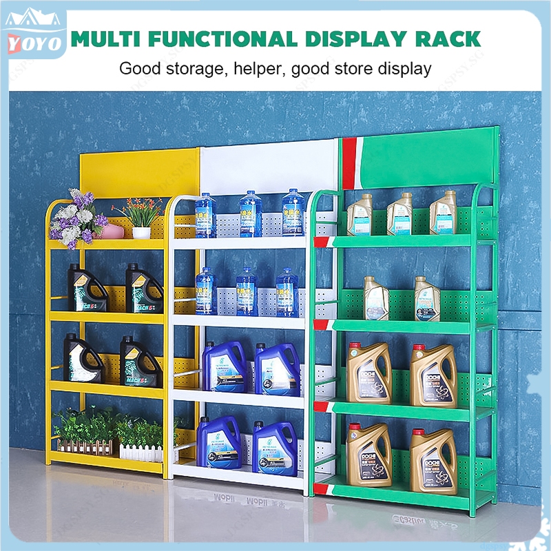 Supermarket shelves car oil display rack lubricants batteries ...