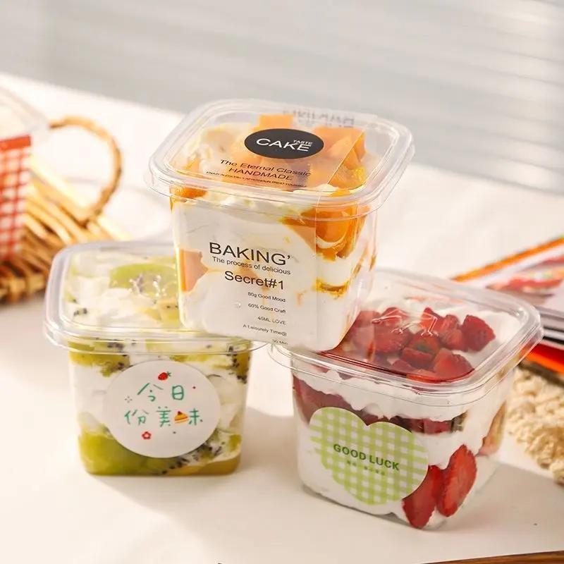(50PCS) 400ml Transparent Square Plastic Mousse Cup with Lid Bekas Segi ...