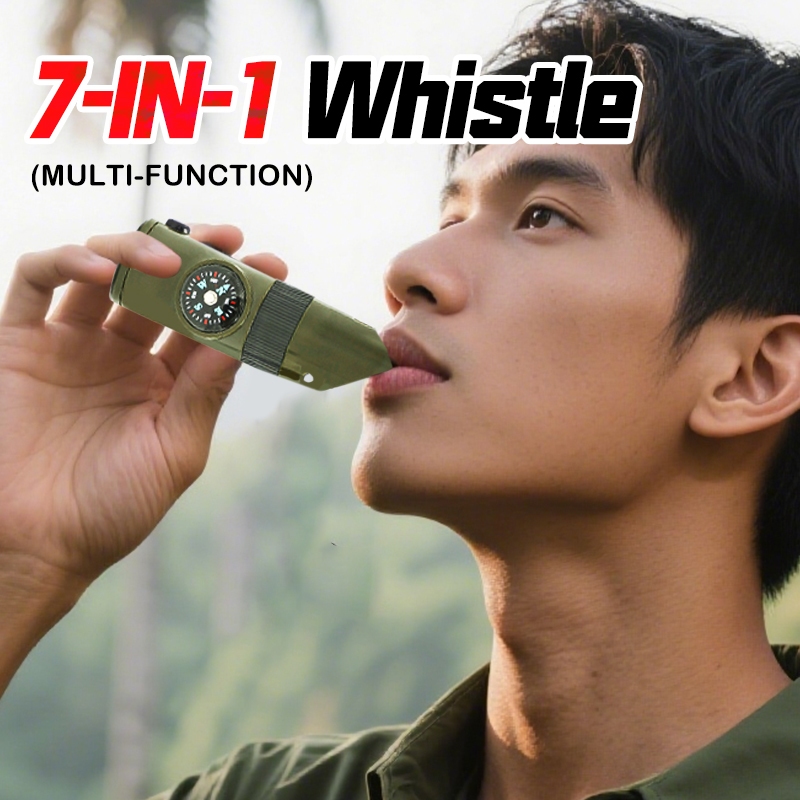 7-in-1 Multi-Function Survival Whistle with Flashlight, Compass ...