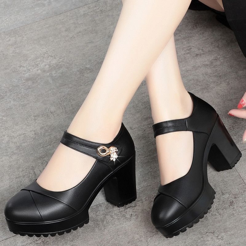 Size 35-41 Women's Fashion Black School Student Leather Shoes Thick ...