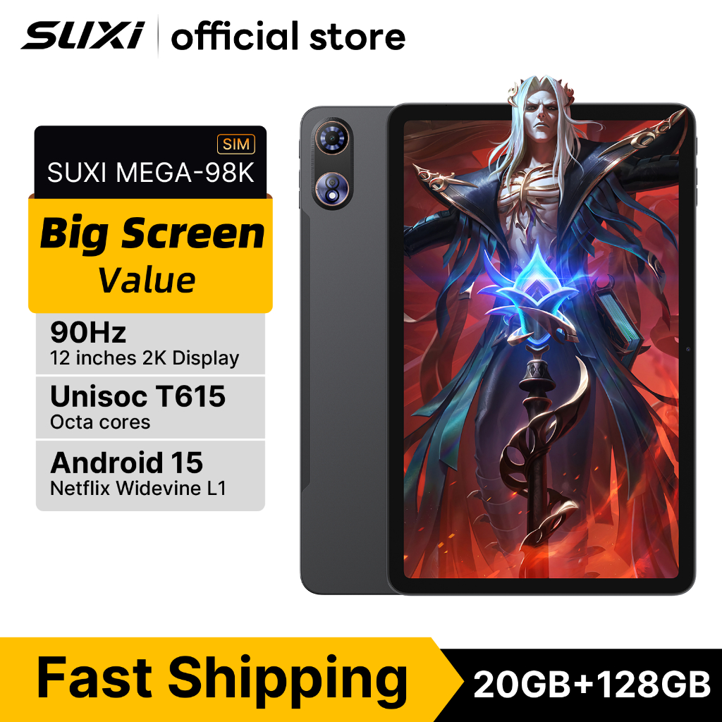 SUXI MEGA-98K Tablet 12inch 2K 20+128GB 8000mAh Android 15 5G wifi Quad ...