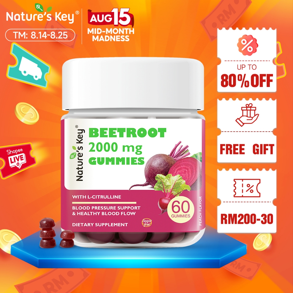 Nature's Key Beetroot Gummies 2000mg Blood Pressure Circulation Support ...