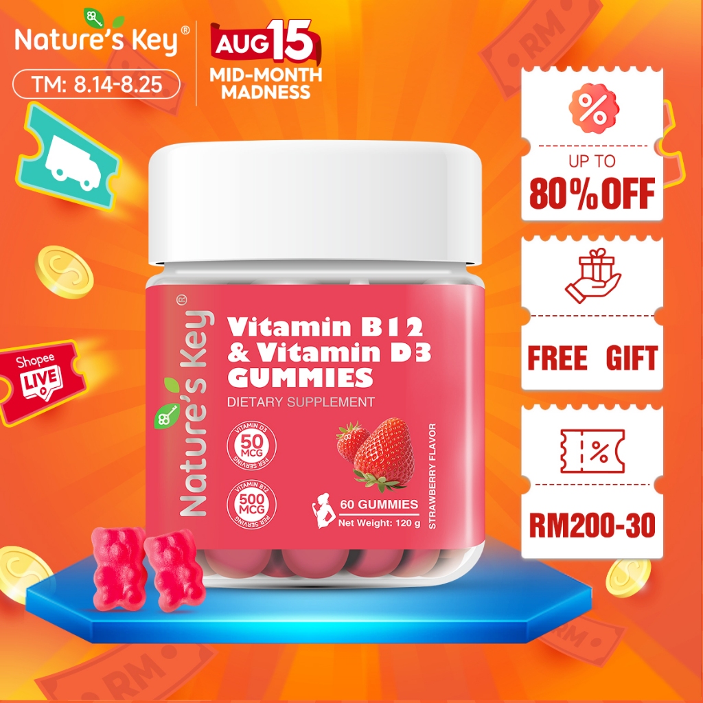 Nature's Key Halal Vitamin D3 + B12 Gummies Stronger Bones Immune Boost ...