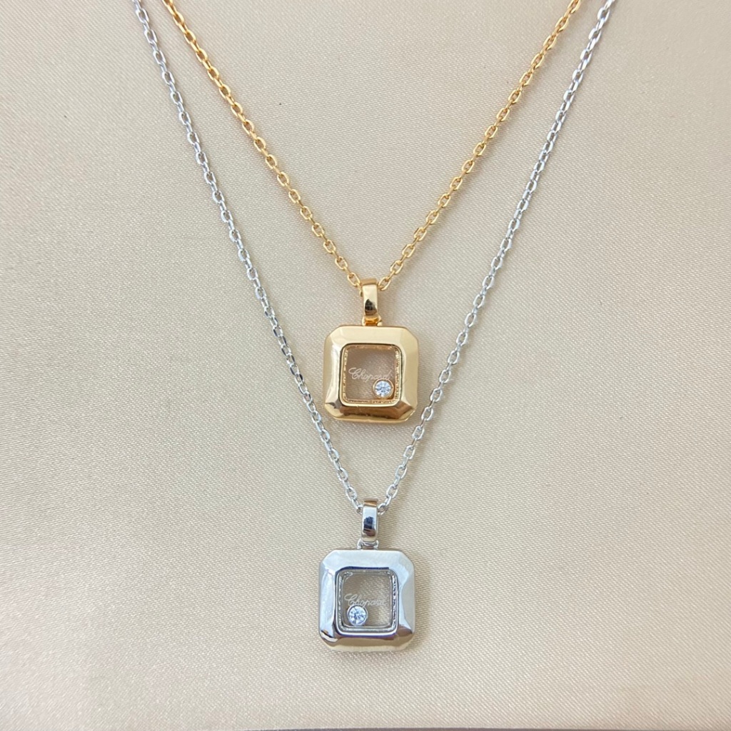 New Product Single Diamond Glossy Square Box Necklace Fashion Titanium ...