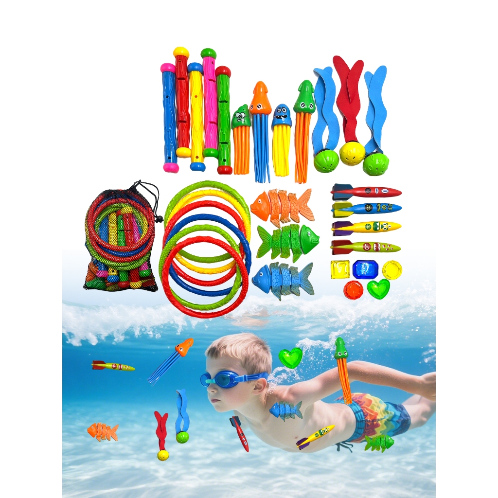 Various sinking Diving Pool Toys Set - Torpedo Rings & Shark Diving ...