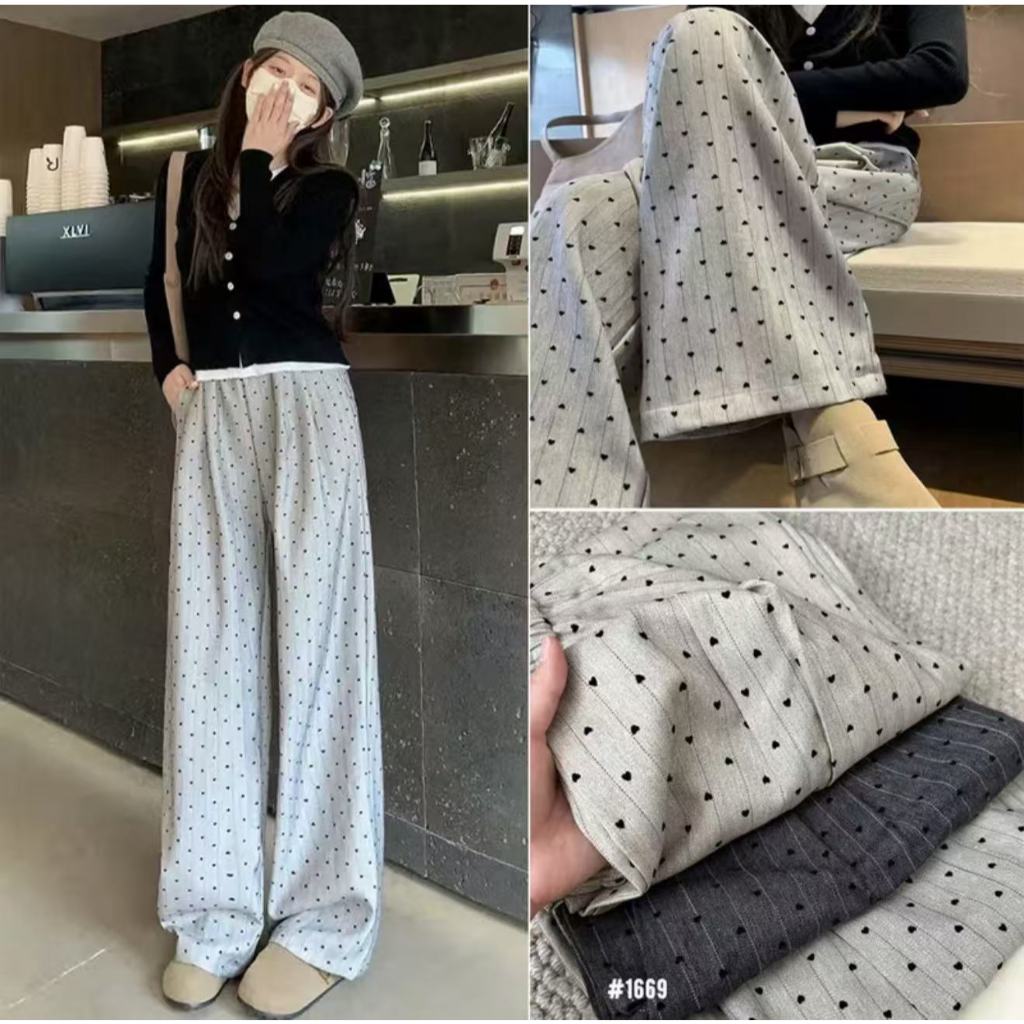 Women's Wide Leg Pants (High Quality Vitex) Heart Pattern Printed High ...