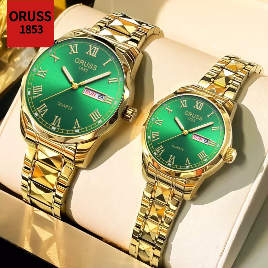 ORUSS Original Couple 2 Pcs Luxury Stainless Steel Gold Waterproof ...