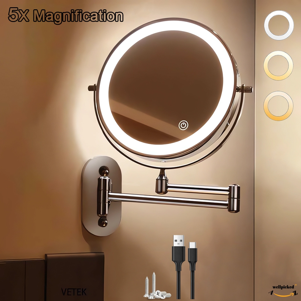 5X Magnifying Bathroom Mirror Makeup 8 Inch Wall Mirror and Vanity ...