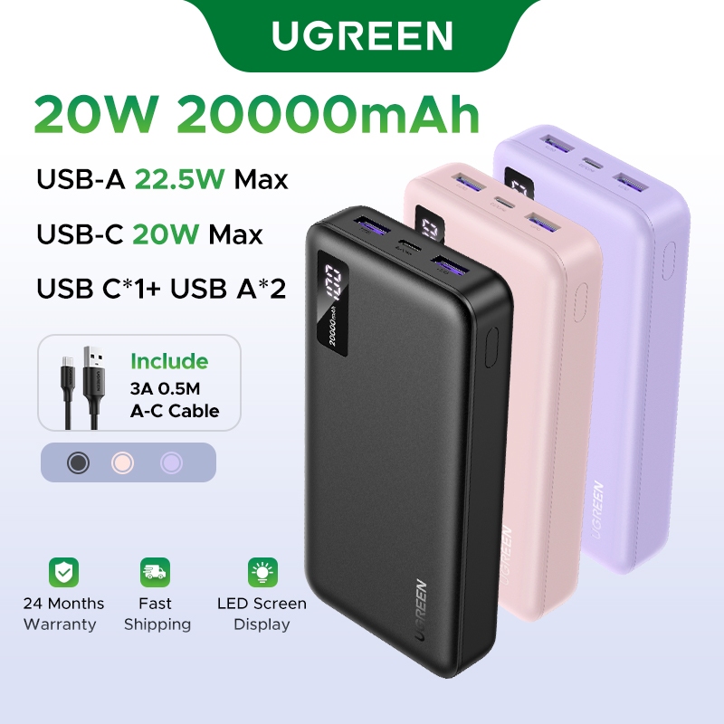 UGREEN 20000mAh PD20W PowerBank Fast Charging Power bank USB Type C Portable Charger Compatible ...