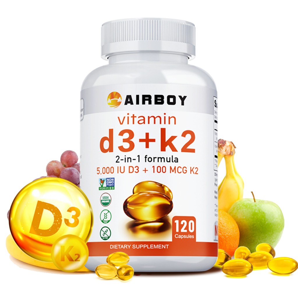 Vitamin K2 with D3 Supplement Non-GMO Formula 5000 IU Vitamin D3 & 100 ...